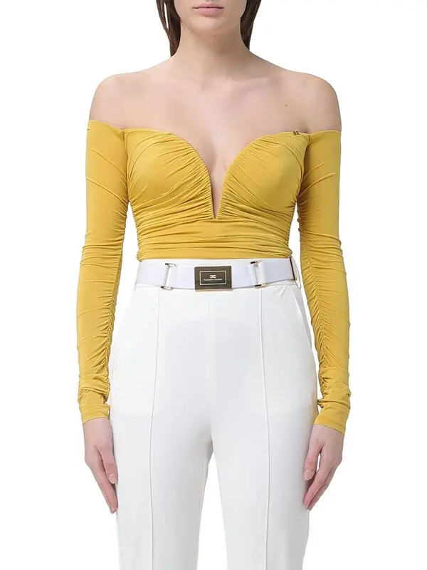 Elisabetta Franchi Off-the-shoulder Ruched Bodysuit - Yellow