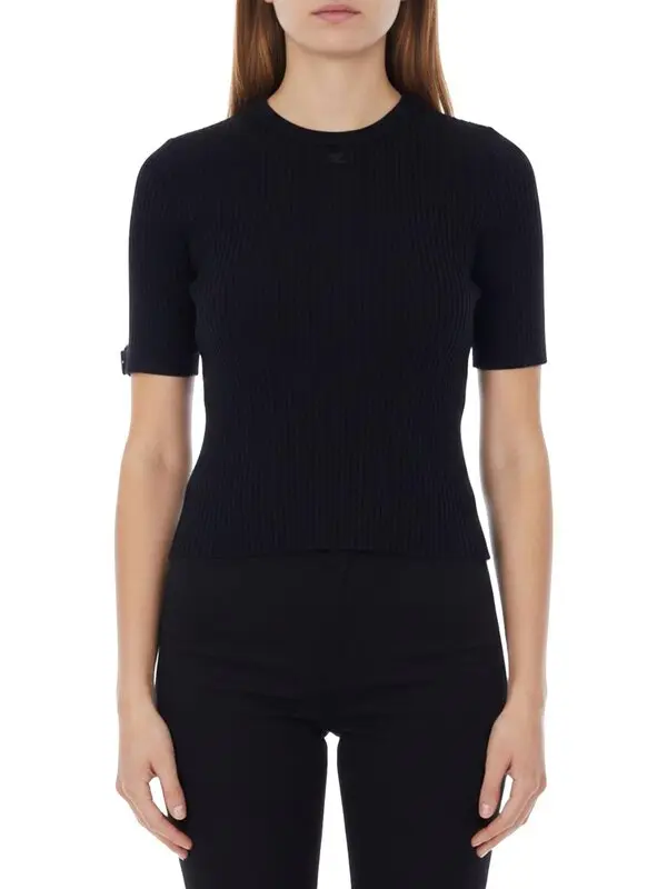 COURREGES Ribbed Viscose Cropped Top - Black