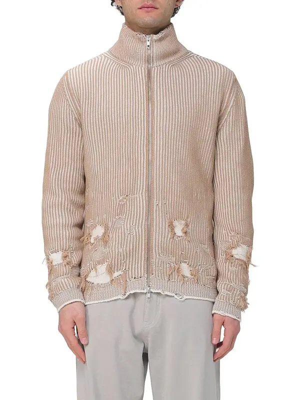 MAISON MARGIELA Distressed Cotton Zip-up Cardigan - Camel