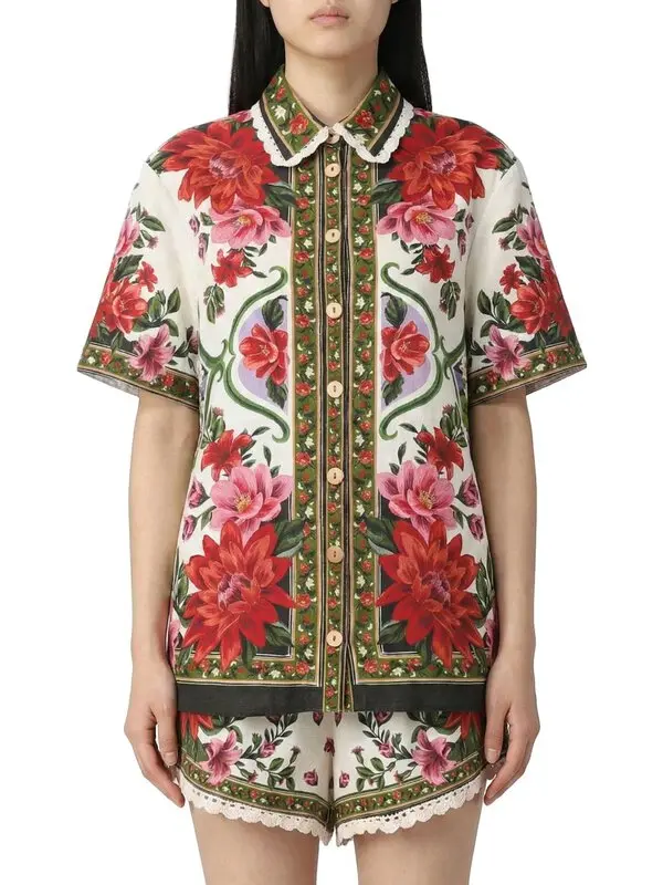 Farm Rio Floral Linen Shirt - Black