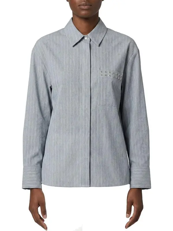 Liu Jo Striped Shirt With Embellished Pocket - Grey