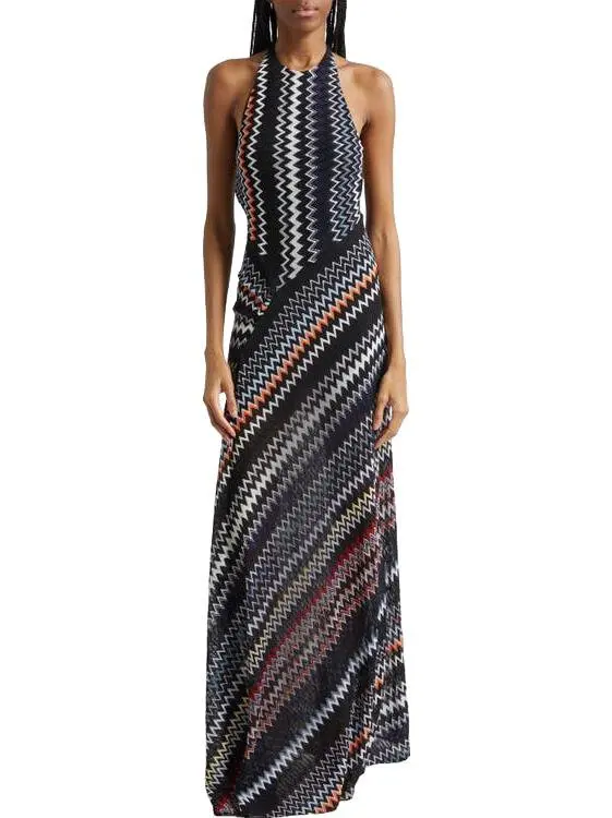 Missoni Chevron Halter Maxi Dress - Multicolor W Blk Bs