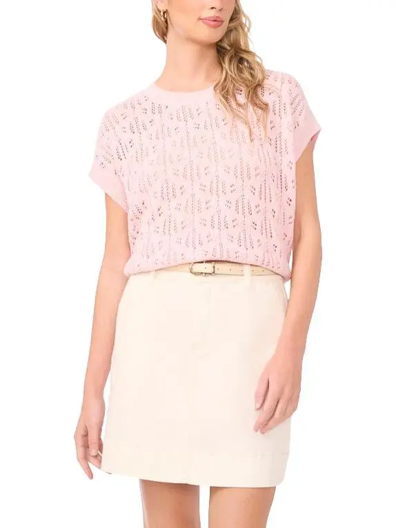 Vince Camuto Pointelle Crewneck Sweater - Pink Lilac