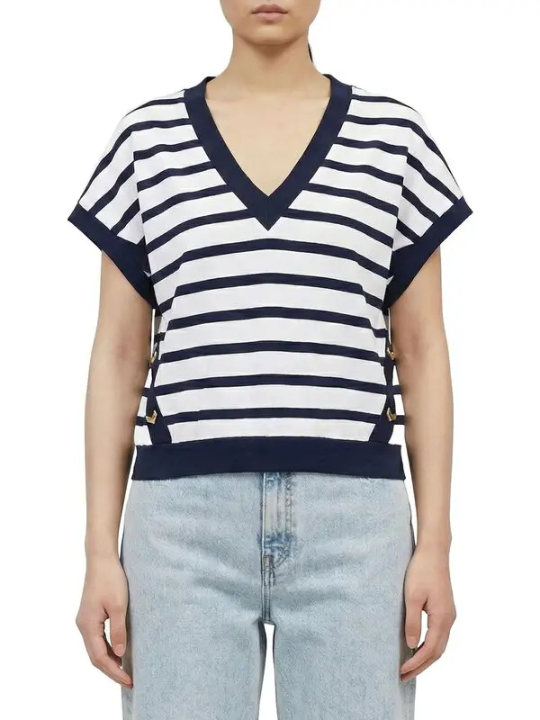 Liu Jo Striped V-neck T-shirt - White
