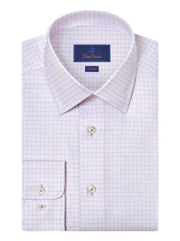 David Donahue Trim Fit Check Cotton Twill Dress Shirt - Lilac/dune