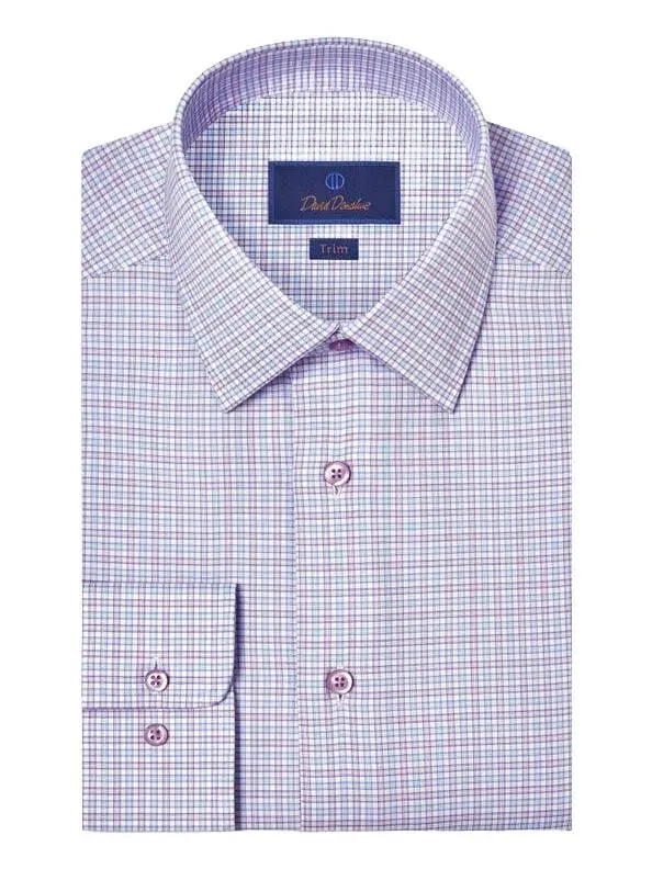 David Donahue Trim Fit Check Cotton Twill Dress Shirt - Blue/purple