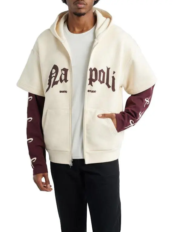 SANTO STUDIO Napoli Fight Team Layered Zip Hoodie - White