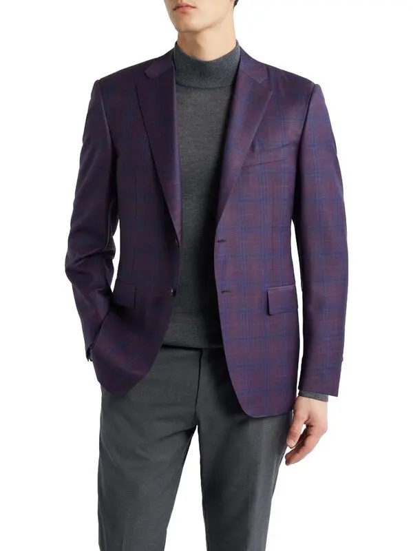 Canali Siena Regular-fit Shadow Check Wool Sport Coat - Purple