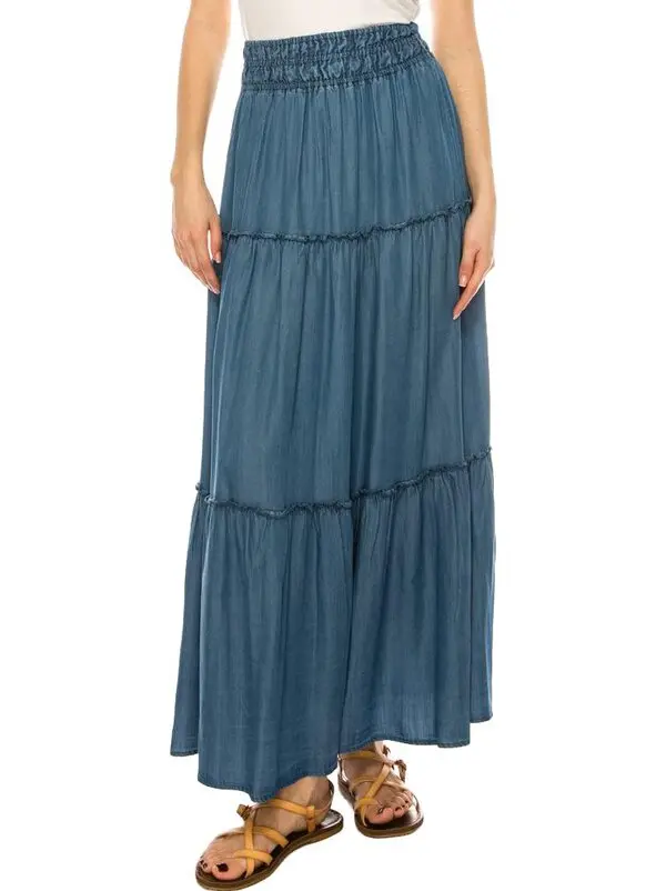 A COLLECTIVE STORY Tiered Denim Maxi Skirt - Light Indigo