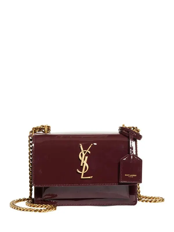 Saint Laurent Small Sunset Patent Leather Shoulder Bag - Dark Red Wine