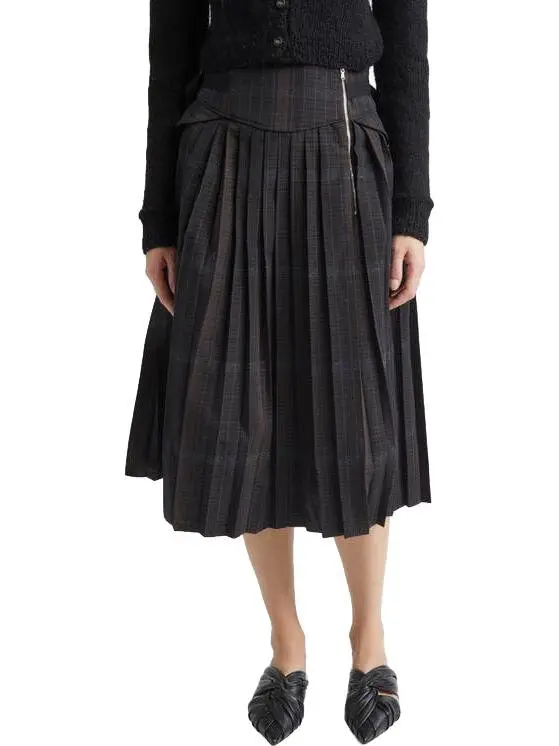 MERUERT TOLEGEN Pleated Plaid Corset Midi Skirt - Black Artisinal Plaid