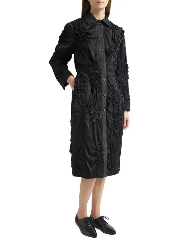 MERUERT TOLEGEN Smocked Tailored Satin Cocoon Coat - Black