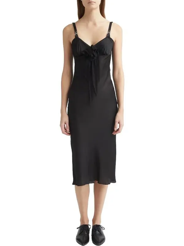 MERUERT TOLEGEN Satin Slipdress With Chiffon Appliqu - Black