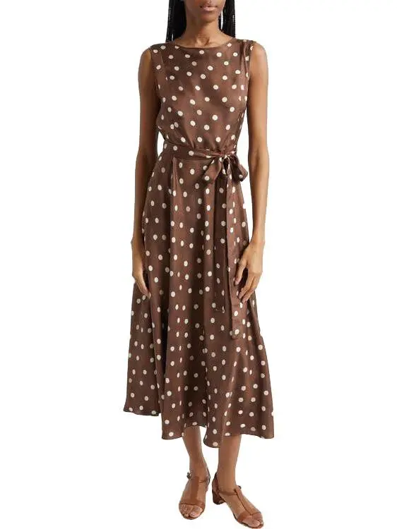 Max Mara Martina Polka Dot Silk Twill Midi Dress - Brown