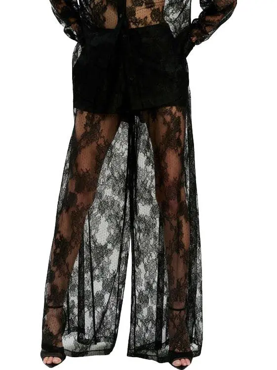 Bardot Hildie Sheer Lace Wide Leg Pants - Black