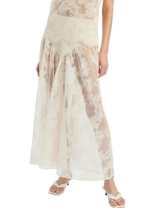 Bardot Hildie High-waist Lace Maxi Skirt - Lite Beige