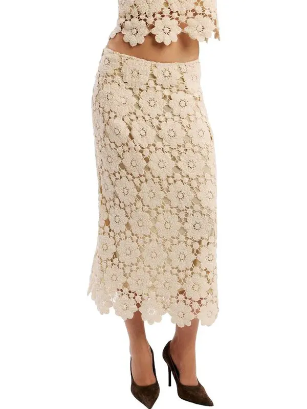 Bardot Veneta Crochet Cotton Midi Skirt - Lite Beige