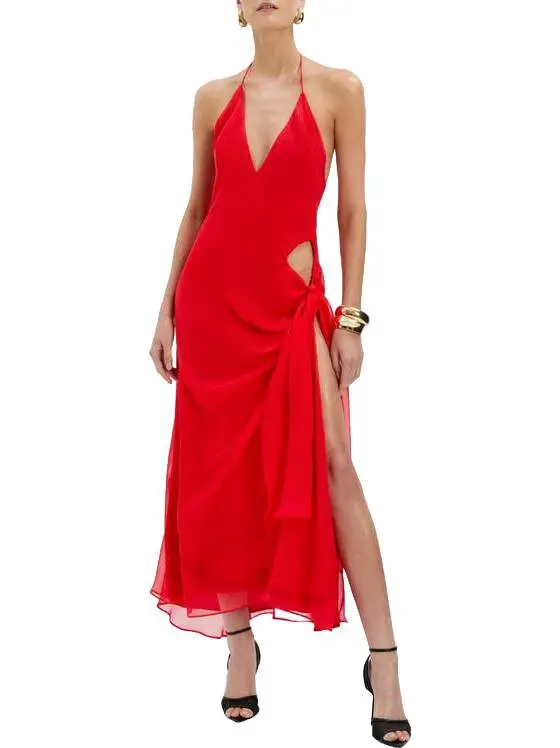 Bardot Cyrel Cutout Halter Maxi Dress - Fire Red