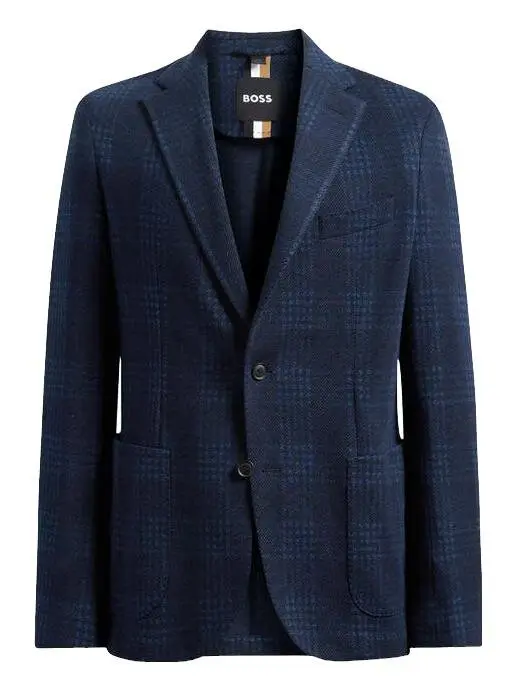 BOSS Hanry Slim-fit Plaid Sport Coat - Dk Bu