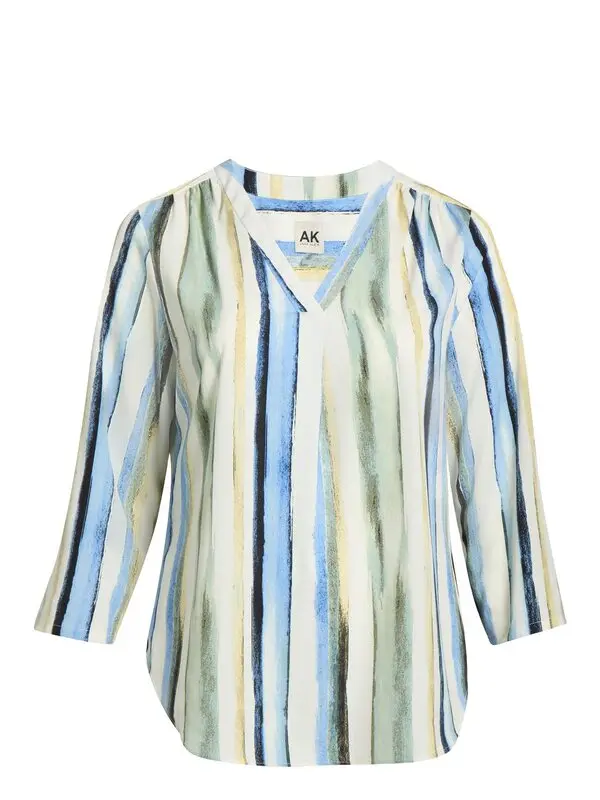 Anne Klein Striped V-neck Top - White Dove Multi