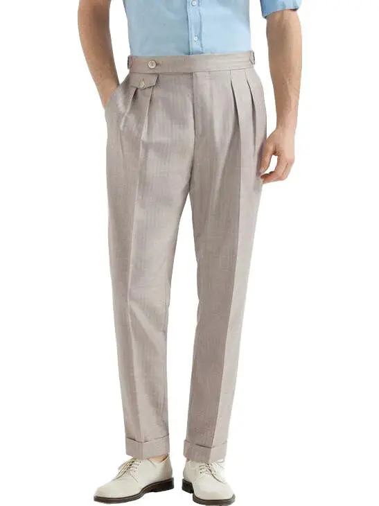 Brunello Cucinelli Chevron Pleated Trousers - Light Grey