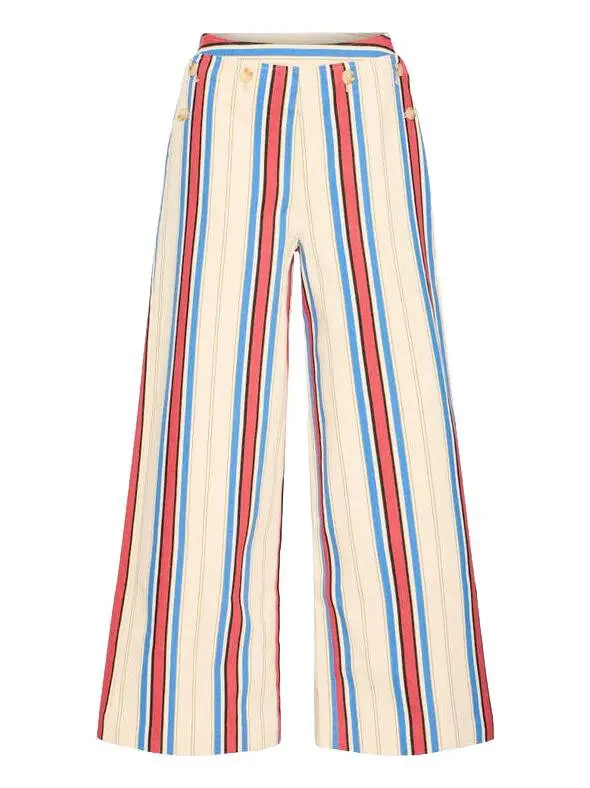 ICHI Iherina Pleated Stripe Wide-leg Pants - Blue And Red Stripe
