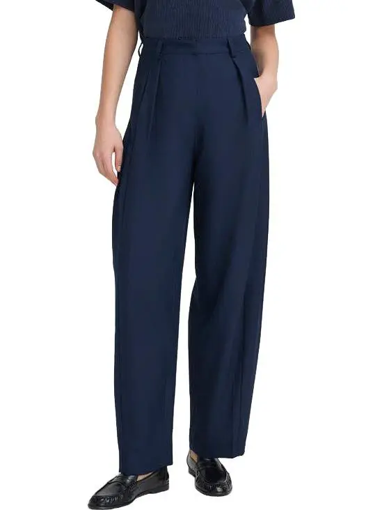 ICHI Iherina Pleated High Waist Pants - Dark Navy