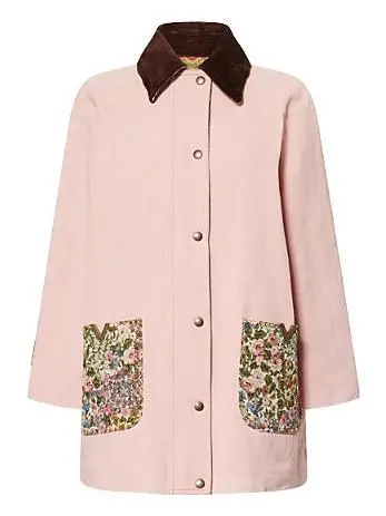 Valentino Garavani Floral-jacquard Pocket Denim Jacket - Old Rose