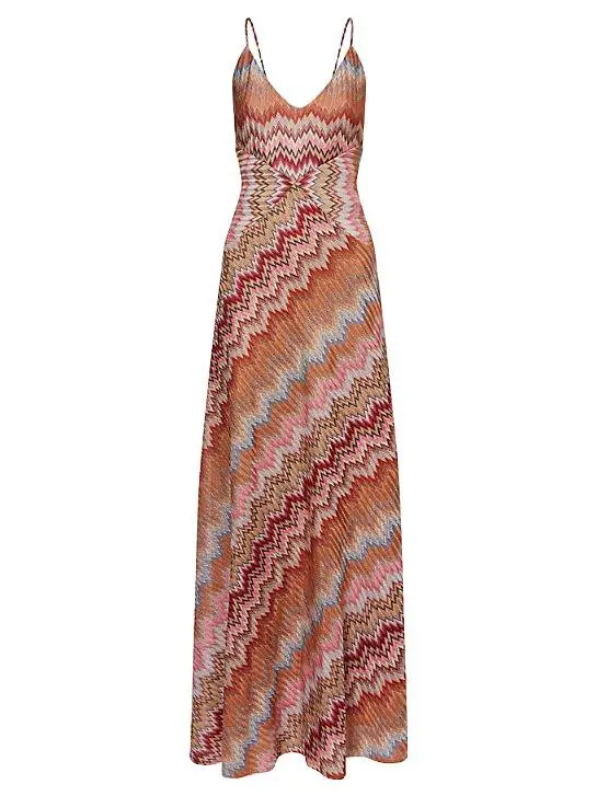 Missoni Chevron-print Halter-neck Knitted Maxi Dress - Pink Rust