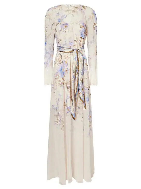 Zimmermann Luna Belted Woven Midi Dress - Blue Songbird