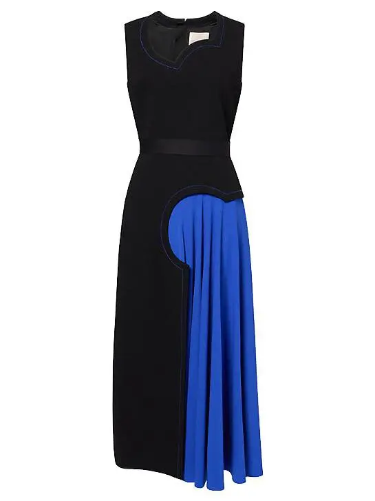 ROKSANDA Saro Asymmetric Cut-out Woven Midi Dress - Black Persian Blue
