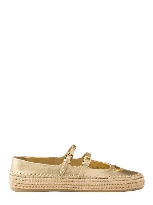 Prada Leather Ballerina Flats - Gold/silver
