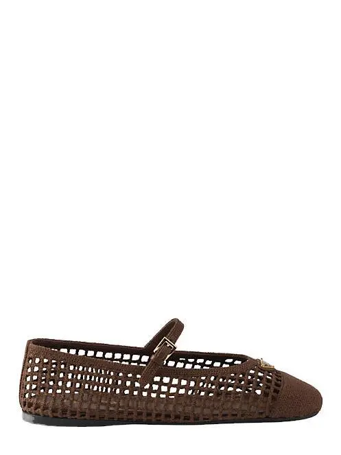 Prada Triangle-logo Crochet Ballerina Flats - Brown