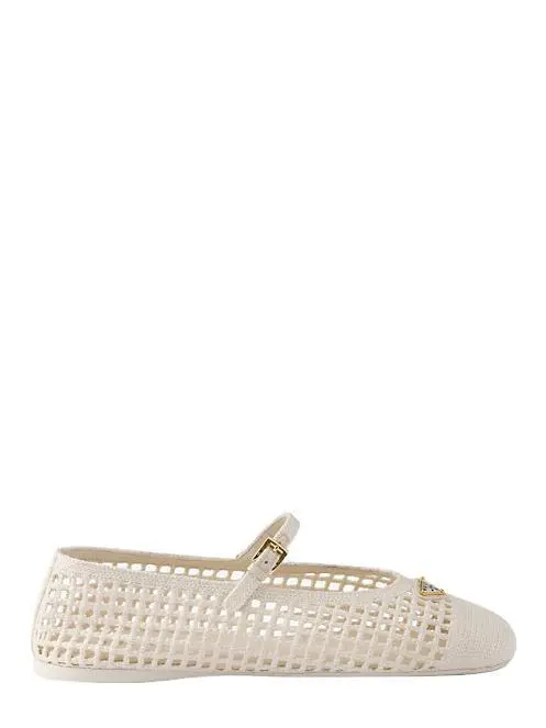 Prada Triangle-logo Crochet Ballerina Flats - Neutral