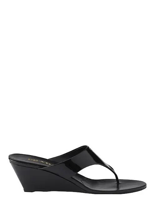 Prada Patent Leather Thong Wedge Sandals - White