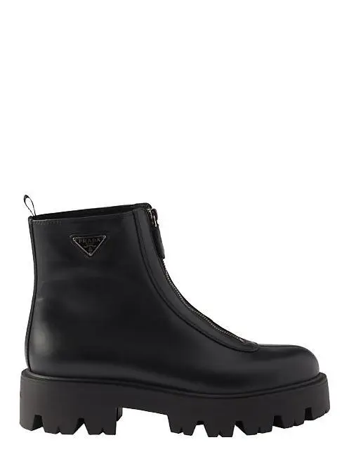 Prada Leather Ankle Boots - Black