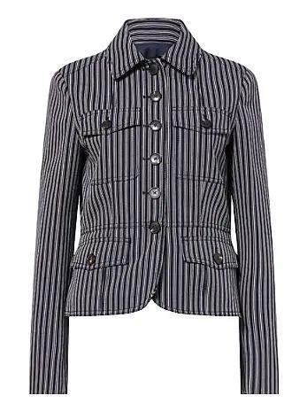 ME+EM Striped Cotton-twill Jacket - Navy/light Cream
