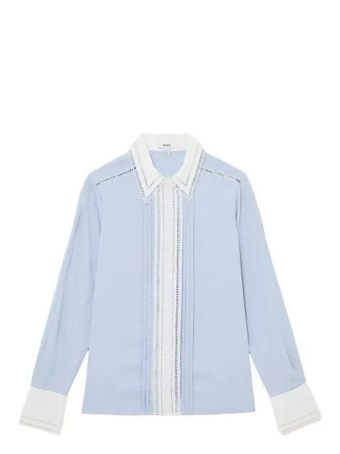 REISS Luma Tipped Long-sleeve Shirt - Blue Ivory