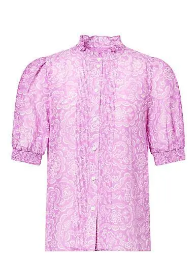 ME+EM Entangled Lace-print Cotton And Silk-blend Blouse - Purple/light Cream