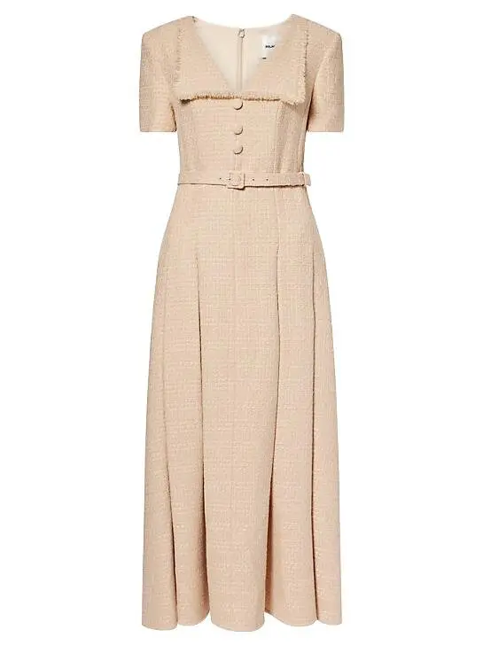 Roland Mouret Collared Boucle-knit Maxi Dress - Cream