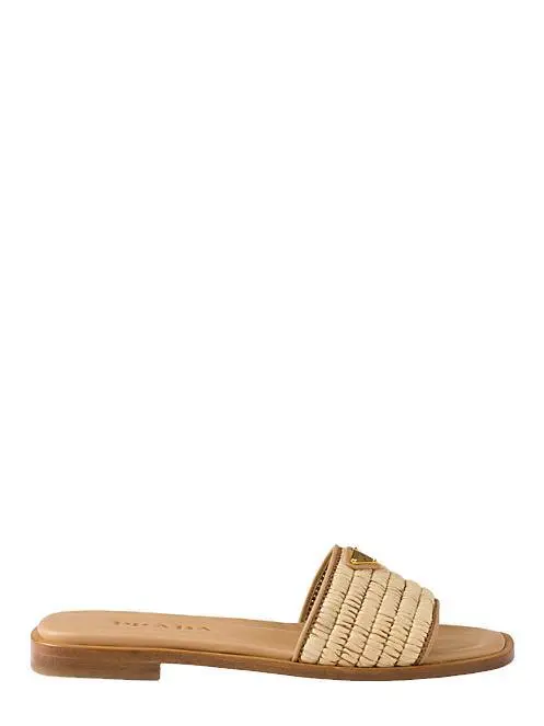 Prada Crochet Leather Slides - Neutral