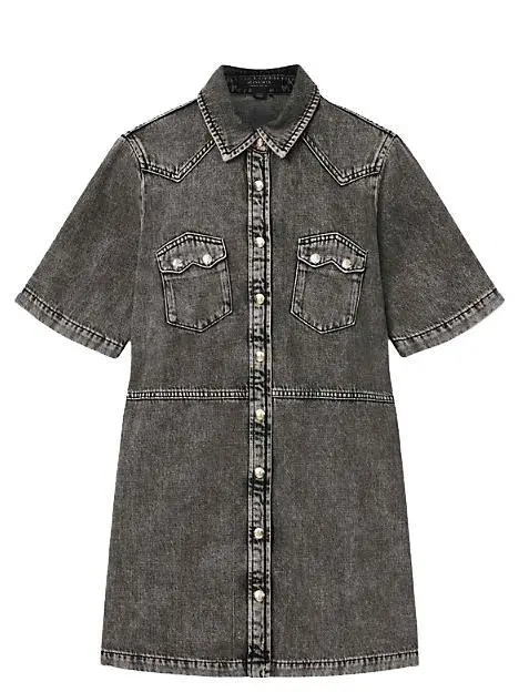 ALLSAINTS Patch-pocket Denim Mini Dress - Washed Grey