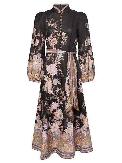 Zimmermann Luna Floral-print Linen Midi Dress - Midnight Paisley