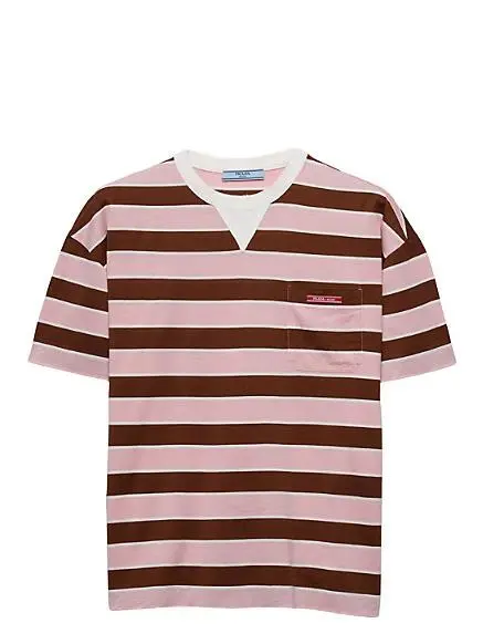 Prada Bayadere Striped Lisle Cotton-jersey T-shirt - Pink