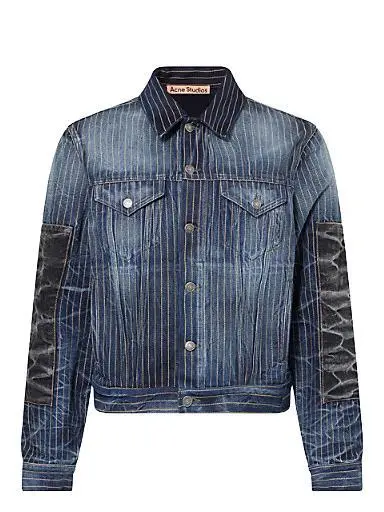 Acne Studios Rye U Patchwork Pinstripe Denim Jacket - Blue/black
