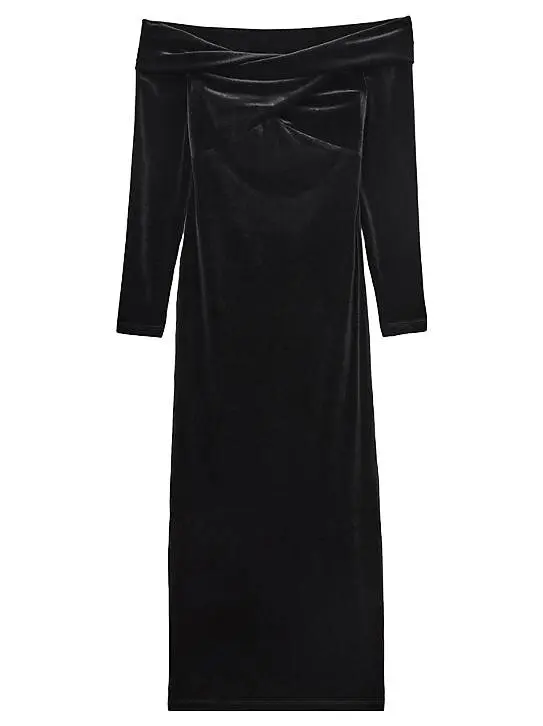 ALLSAINTS Delta Off-shoulder Velvet Midi Dress - Black