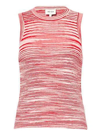 ME+EM Space-dye Ribbed Knit Top - Rose Petal Red Multi