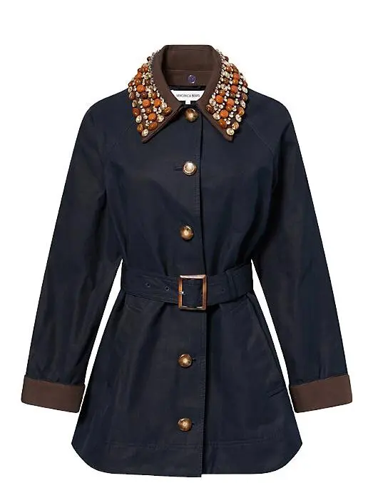 Veronica Beard Langham Belted Cotton-blend Coat - Navy