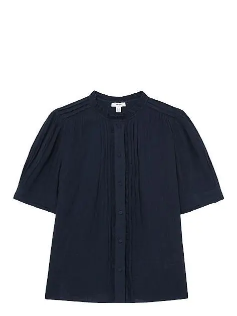 REISS Aurelia Frill-neck Cotton-muslin Top - Navy