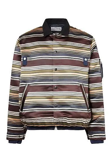Sacai Horizontal Stripe Double-layer Woven Jacket - Brown X Beige